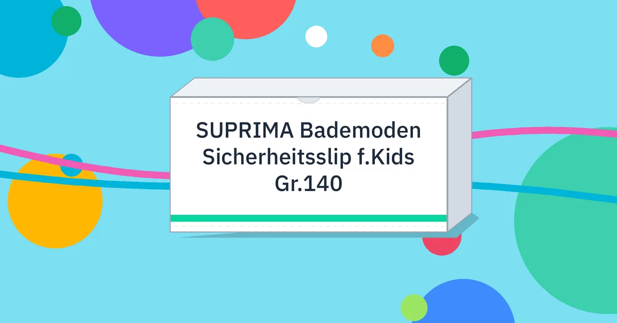 Symbolbild: Packung mit der Aufschrift SUPRIMA Bademoden Sicherheitsslip f.Kids Gr.140 (PZN 09222357) – Verfügbarkeit und Bezug in Apotheken in Frankfurt am Main