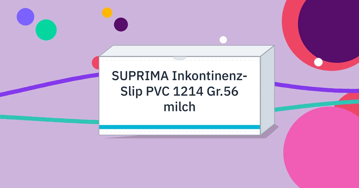 Symbolbild: Packung mit der Aufschrift SUPRIMA Inkontinenz-Slip PVC 1214 Gr.56 milch (PZN 03923024) – Verfügbarkeit und Bezug in Apotheken in Frankfurt am Main