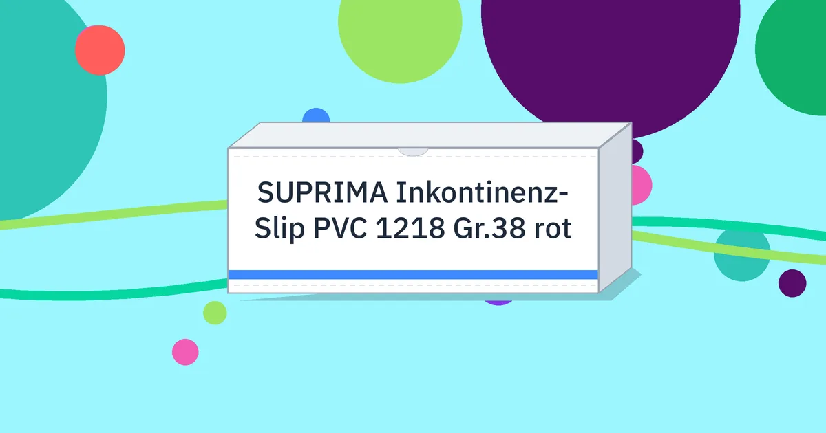 Symbolbild: Packung mit der Aufschrift SUPRIMA Inkontinenz-Slip PVC 1218 Gr.38 rot (PZN 03498377) – Verfügbarkeit und Bezug in Apotheken in Frankfurt am Main