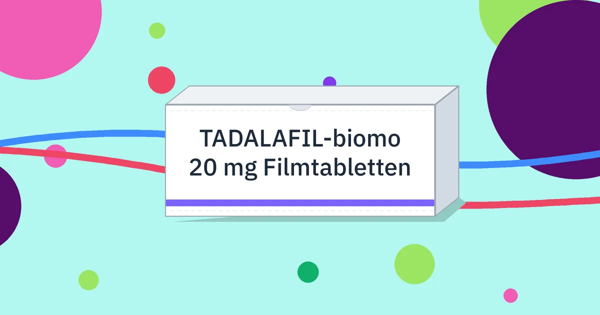 Symbolbild: Packung mit der Aufschrift TADALAFIL-biomo 20 mg Filmtabletten (PZN 19290868) – Verfügbarkeit und Bezug in Apotheken in Frankfurt am Main