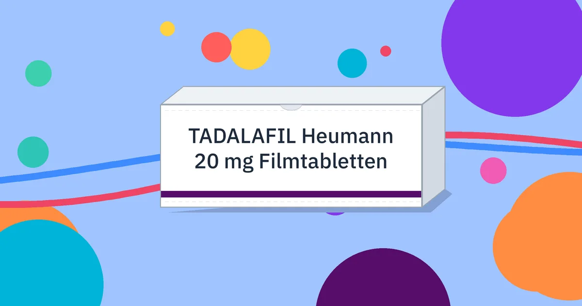 Symbolbild: Packung mit der Aufschrift TADALAFIL Heumann 20 mg Filmtabletten (PZN 12728149) – Verfügbarkeit und Bezug in Apotheken in Frankfurt am Main