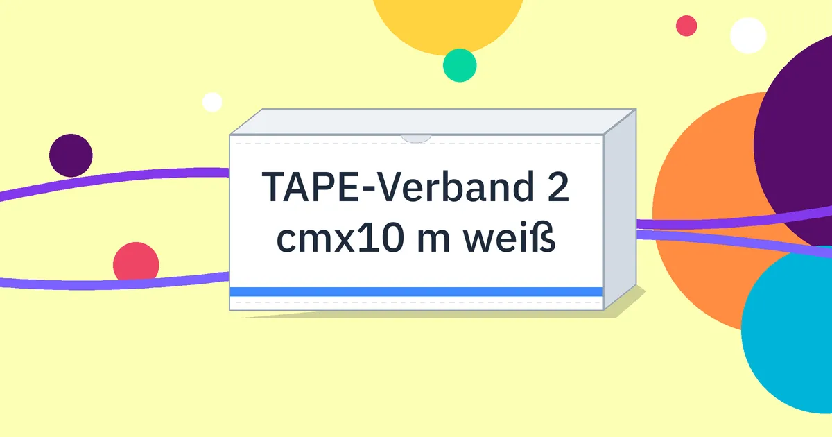 Symbolbild: Packung mit der Aufschrift TAPE-Verband 2 cmx10 m weiß (PZN 04881813) – Verfügbarkeit und Bezug in Apotheken in Frankfurt am Main