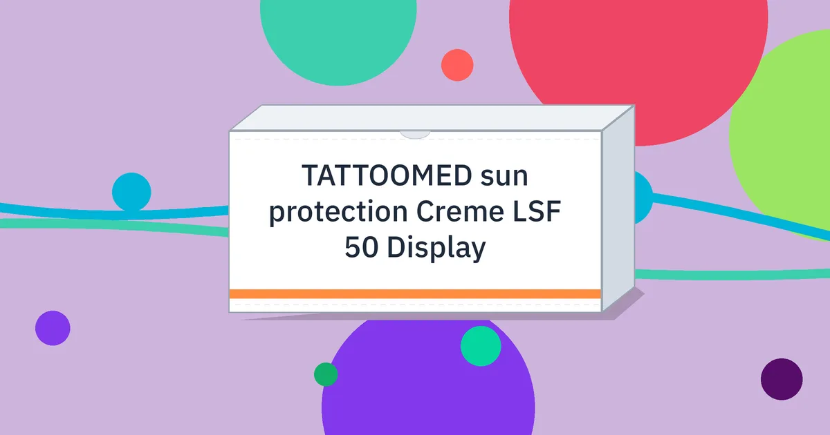 Symbolbild: Packung mit der Aufschrift TATTOOMED sun protection Creme LSF 50 Display (PZN 19290696) – Verfügbarkeit und Bezug in Apotheken in Frankfurt am Main