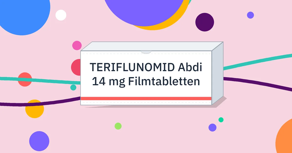 Symbolbild: Packung mit der Aufschrift TERIFLUNOMID Abdi 14 mg Filmtabletten (PZN 19162426) – Verfügbarkeit und Bezug in Apotheken in Frankfurt am Main