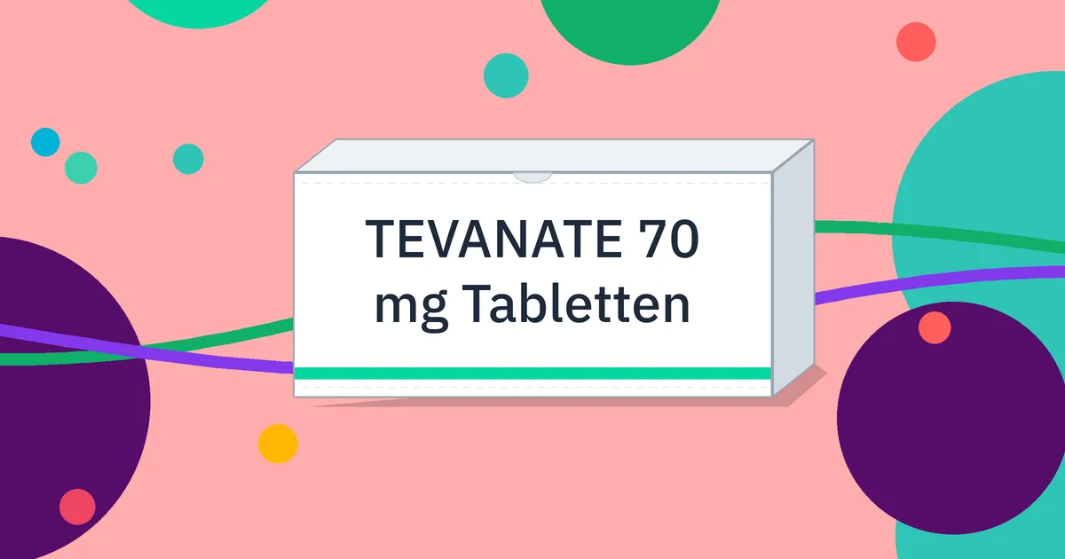 Symbolbild: Packung mit der Aufschrift TEVANATE 70 mg Tabletten (PZN 06325967) – Verfügbarkeit und Bezug in Apotheken in Frankfurt am Main