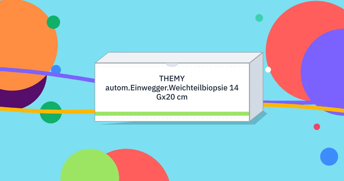 Symbolbild: Packung mit der Aufschrift THEMY autom.Einwegger.Weichteilbiopsie 14 Gx20 cm (PZN 19737312) – Verfügbarkeit und Bezug in Apotheken in Frankfurt am Main