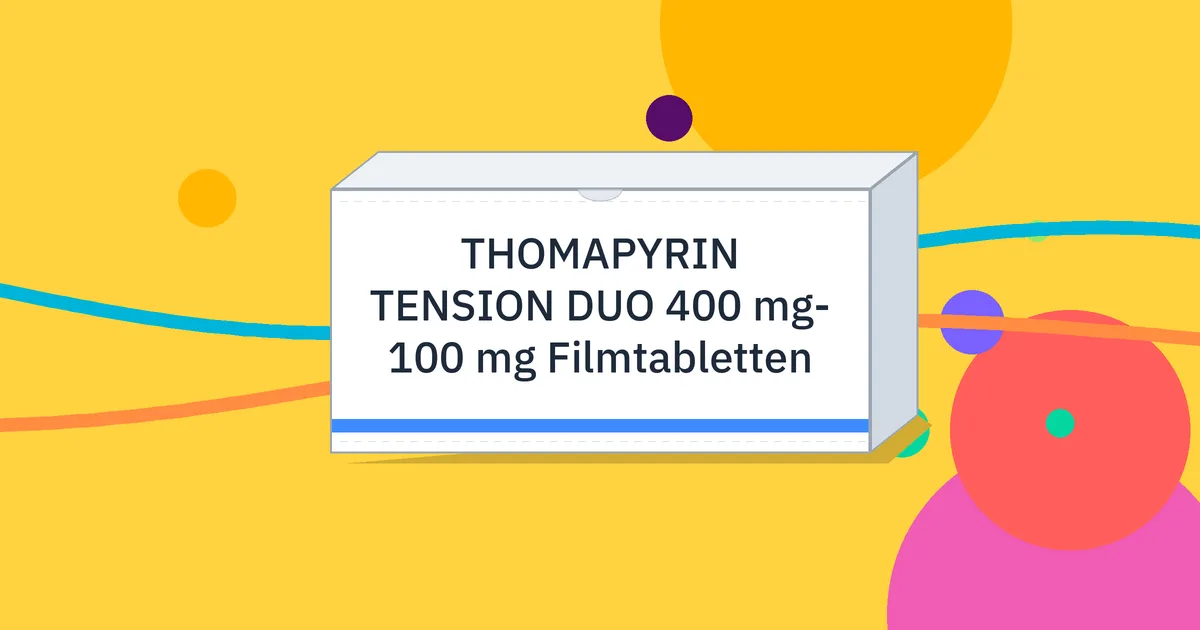 Symbolbild: Packung mit der Aufschrift THOMAPYRIN TENSION DUO 400 mg-100 mg Filmtabletten (PZN 15420191) – Verfügbarkeit und Bezug in Apotheken in Frankfurt am Main