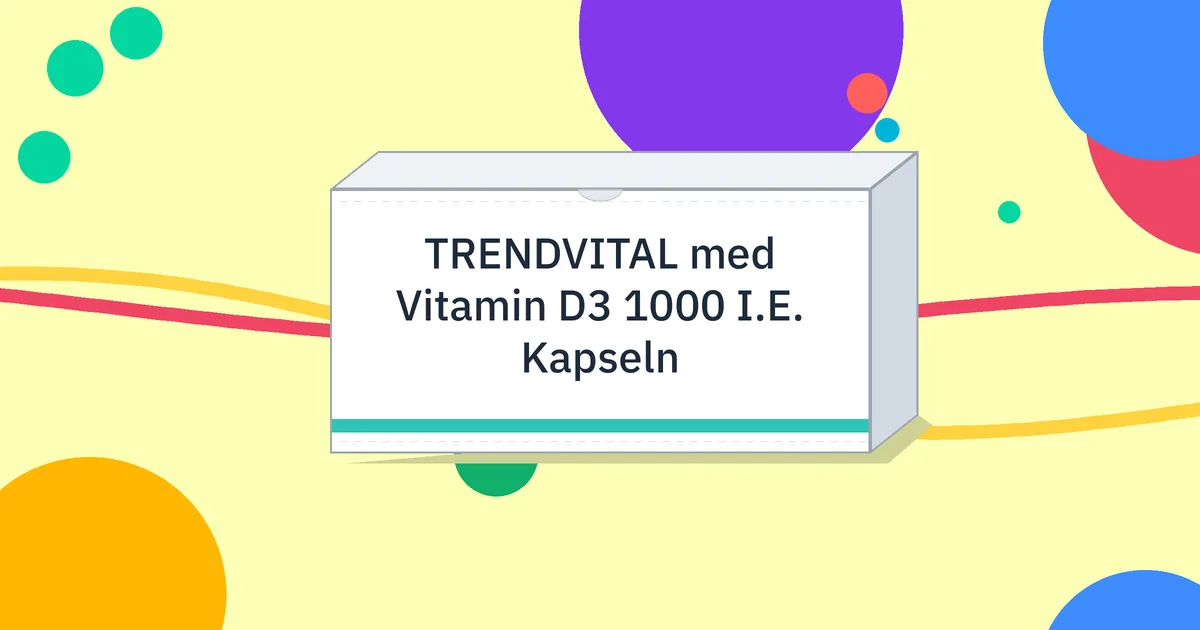 Symbolbild: Packung mit der Aufschrift TRENDVITAL med Vitamin D3 1000 I.E. Kapseln (PZN 13348584) – Verfügbarkeit und Bezug in Apotheken in Frankfurt am Main