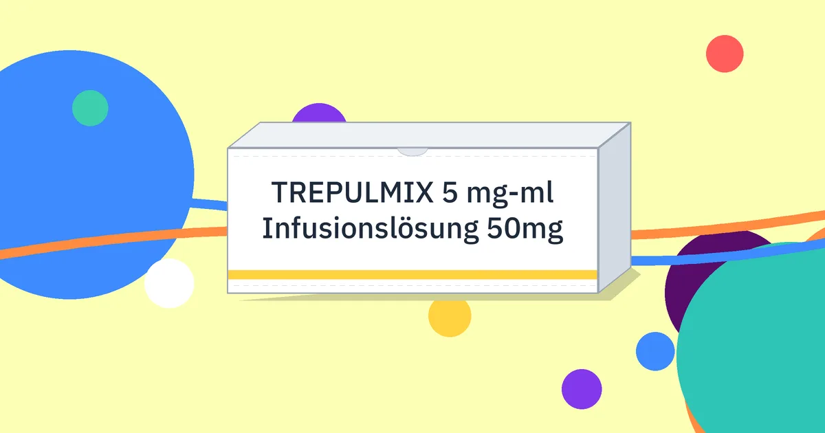 Symbolbild: Packung mit der Aufschrift TREPULMIX 5 mg-ml Infusionslösung 50mg (PZN 16802138) – Verfügbarkeit und Bezug in Apotheken in Frankfurt am Main