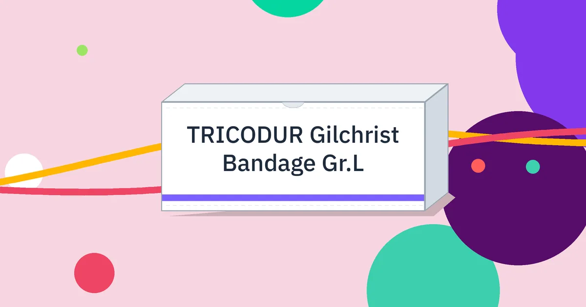 Symbolbild: Packung mit der Aufschrift TRICODUR Gilchrist Bandage Gr.L (PZN 03361342) – Verfügbarkeit und Bezug in Apotheken in Frankfurt am Main