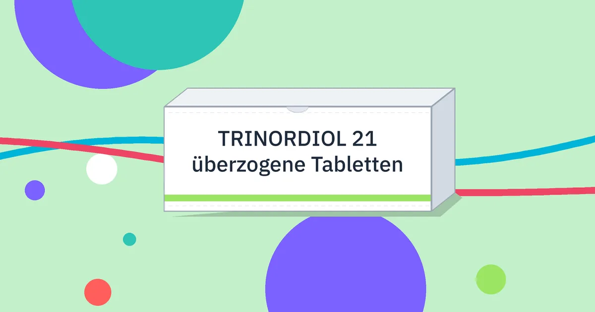 Symbolbild: Packung mit der Aufschrift TRINORDIOL 21 überzogene Tabletten (PZN 12614457) – Verfügbarkeit und Bezug in Apotheken in Frankfurt am Main