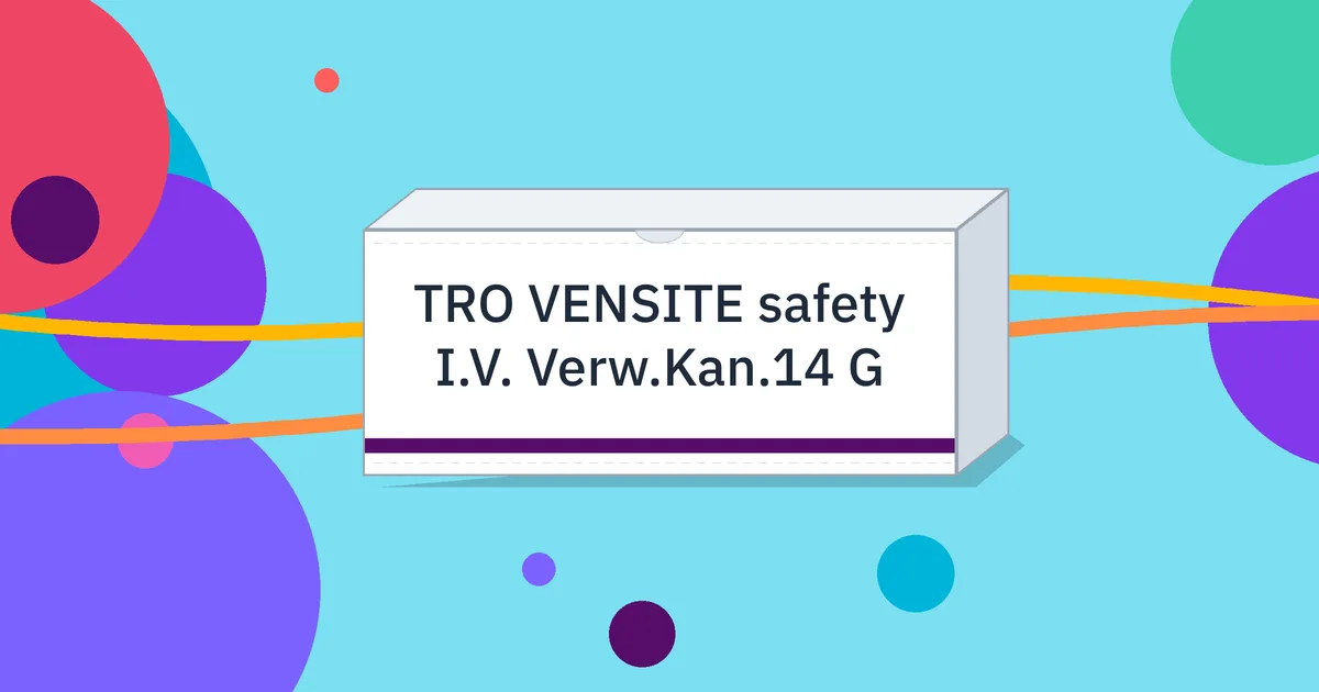 Symbolbild: Packung mit der Aufschrift TRO VENSITE safety I.V. Verw.Kan.14 G (PZN 11188076) – Verfügbarkeit und Bezug in Apotheken in Frankfurt am Main