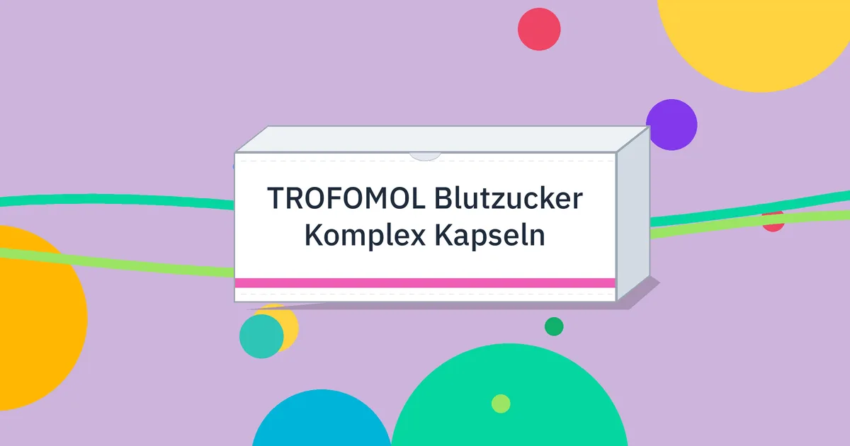Symbolbild: Packung mit der Aufschrift TROFOMOL Blutzucker Komplex Kapseln (PZN 20218451) – Verfügbarkeit und Bezug in Apotheken in Frankfurt am Main