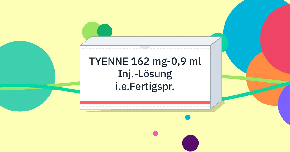Symbolbild: Packung mit der Aufschrift TYENNE 162 mg-0,9 ml Inj.-Lösung i.e.Fertigspr. (PZN 19248228) – Verfügbarkeit und Bezug in Apotheken in Frankfurt am Main