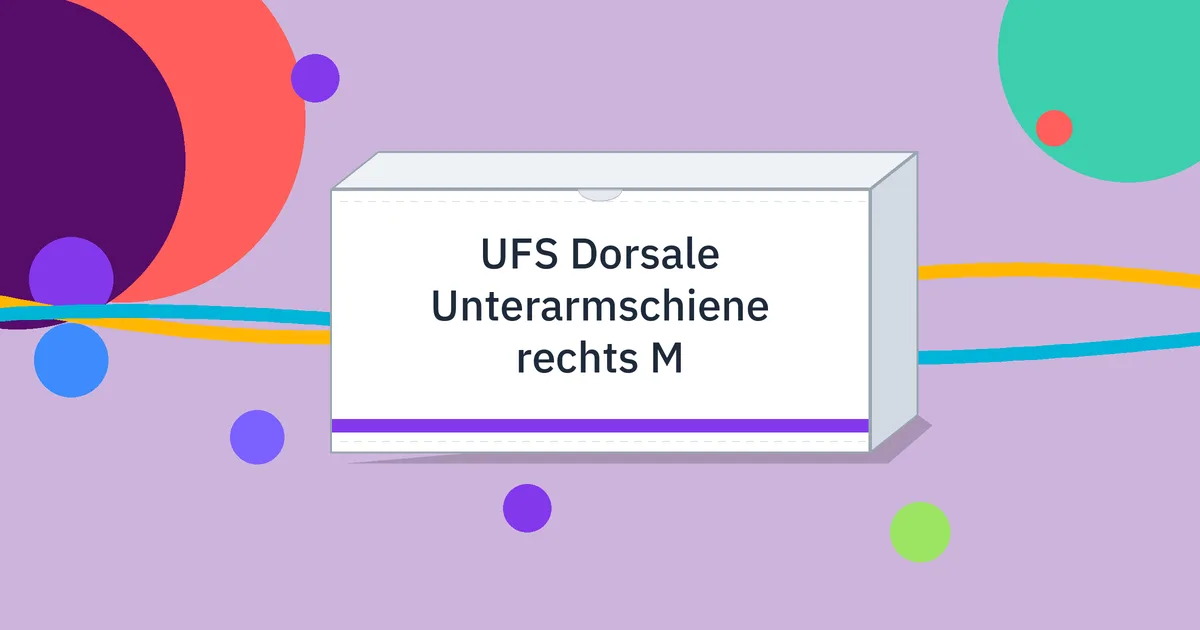 Symbolbild: Packung mit der Aufschrift UFS Dorsale Unterarmschiene rechts M (PZN 09225947) – Verfügbarkeit und Bezug in Apotheken in Frankfurt am Main