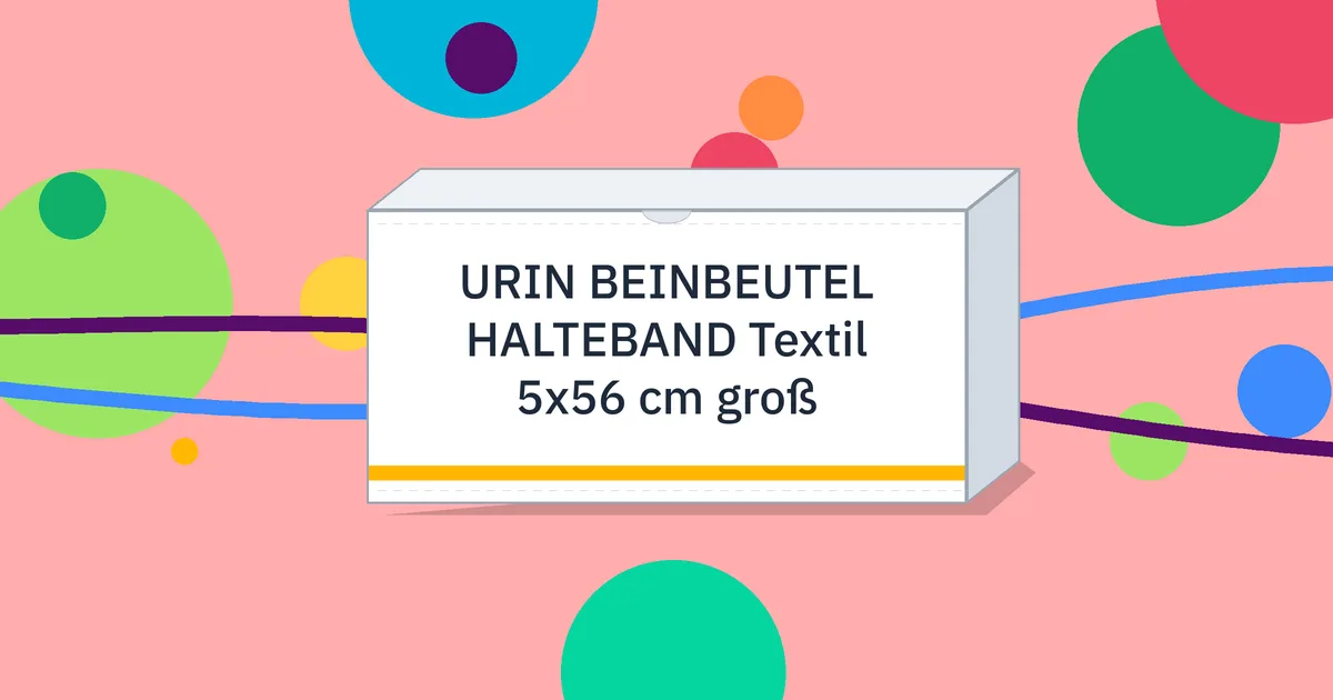 Symbolbild: Packung mit der Aufschrift URIN BEINBEUTEL HALTEBAND Textil 5x56 cm groß (PZN 07251024) – Verfügbarkeit und Bezug in Apotheken in Frankfurt am Main