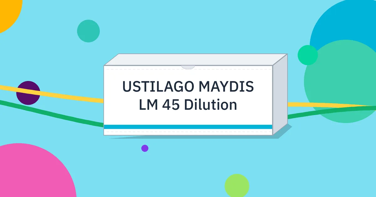 Symbolbild: Packung mit der Aufschrift USTILAGO MAYDIS LM 45 Dilution (PZN 13258355) – Verfügbarkeit und Bezug in Apotheken in Frankfurt am Main