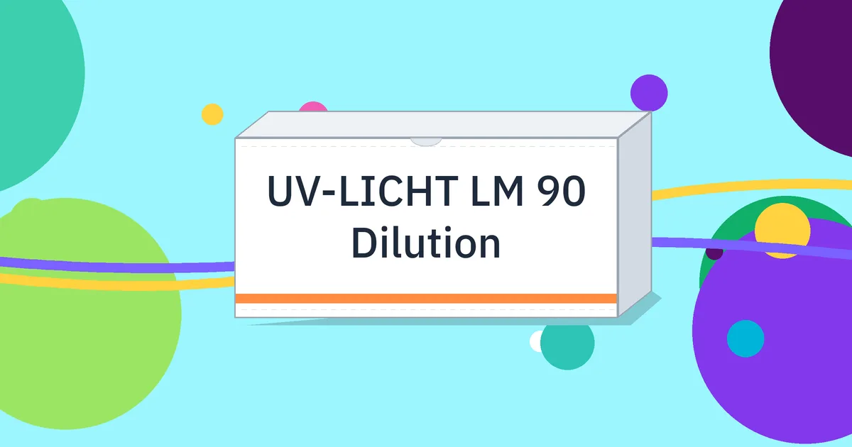 Symbolbild: Packung mit der Aufschrift UV-LICHT LM 90 Dilution (PZN 13258869) – Verfügbarkeit und Bezug in Apotheken in Frankfurt am Main