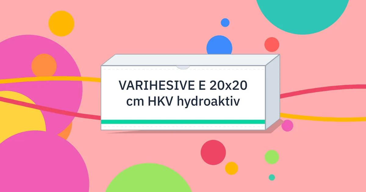 Symbolbild: Packung mit der Aufschrift VARIHESIVE E 20x20 cm HKV hydroaktiv (PZN 03817718) – Verfügbarkeit und Bezug in Apotheken in Frankfurt am Main