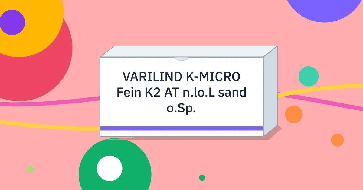 Symbolbild: Packung mit der Aufschrift VARILIND K-MICRO Fein K2 AT n.lo.L sand o.Sp. (PZN 20553184) – Verfügbarkeit und Bezug in Apotheken in Frankfurt am Main