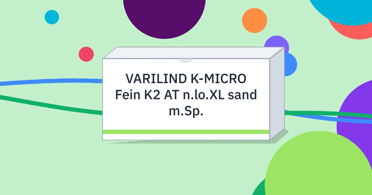 Symbolbild: Packung mit der Aufschrift VARILIND K-MICRO Fein K2 AT n.lo.XL sand m.Sp. (PZN 20618251) – Verfügbarkeit und Bezug in Apotheken in Frankfurt am Main