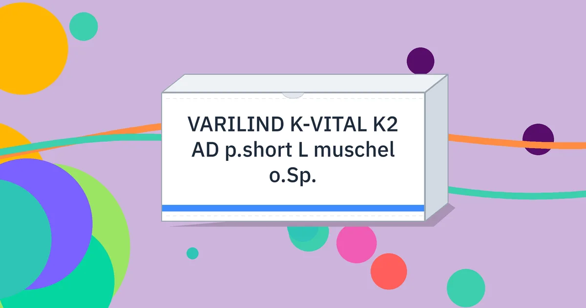 Symbolbild: Packung mit der Aufschrift VARILIND K-VITAL K2 AD p.short L muschel o.Sp. (PZN 20568837) – Verfügbarkeit und Bezug in Apotheken in Frankfurt am Main