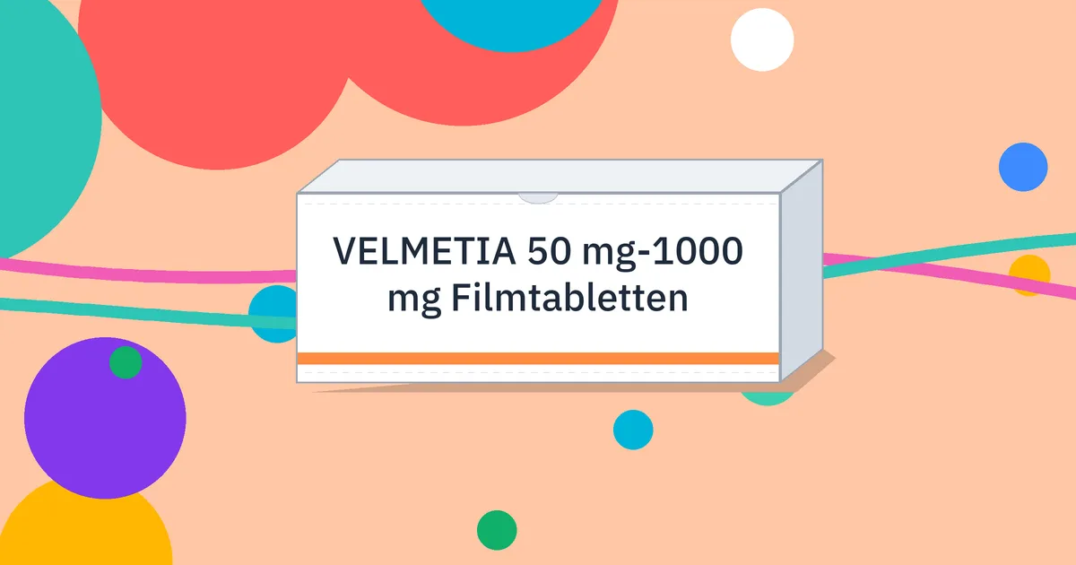 Symbolbild: Packung mit der Aufschrift VELMETIA 50 mg-1000 mg Filmtabletten (PZN 18809363) – Verfügbarkeit und Bezug in Apotheken in Frankfurt am Main