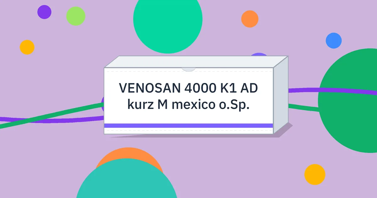 Symbolbild: Packung mit der Aufschrift VENOSAN 4000 K1 AD kurz M mexico o.Sp. (PZN 14423052) – Verfügbarkeit und Bezug in Apotheken in Frankfurt am Main