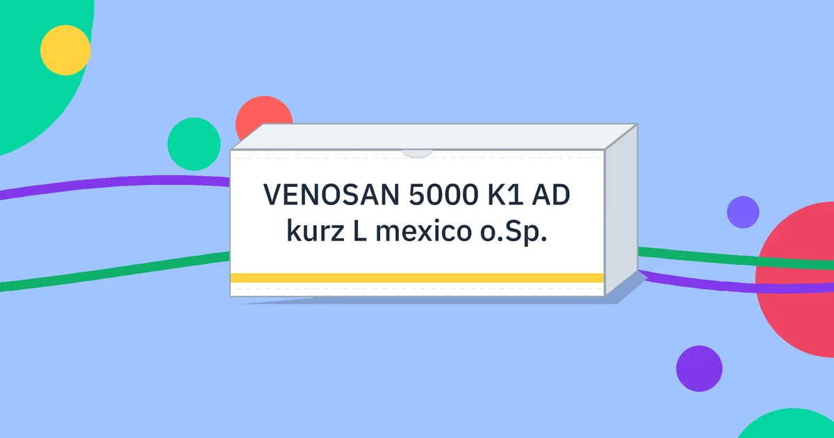 Symbolbild: Packung mit der Aufschrift VENOSAN 5000 K1 AD kurz L mexico o.Sp. (PZN 14429190) – Verfügbarkeit und Bezug in Apotheken in Frankfurt am Main