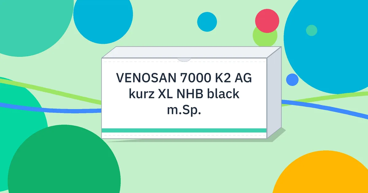 Symbolbild: Packung mit der Aufschrift VENOSAN 7000 K2 AG kurz XL NHB black m.Sp. (PZN 14436066) – Verfügbarkeit und Bezug in Apotheken in Frankfurt am Main