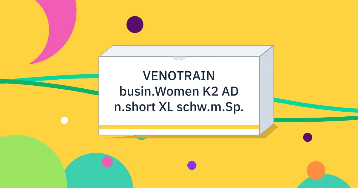 Symbolbild: Packung mit der Aufschrift VENOTRAIN busin.Women K2 AD n.short XL schw.m.Sp. (PZN 10196263) – Verfügbarkeit und Bezug in Apotheken in Frankfurt am Main