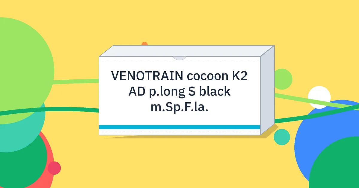 Symbolbild: Packung mit der Aufschrift VENOTRAIN cocoon K2 AD p.long S black m.Sp.F.la. (PZN 14402009) – Verfügbarkeit und Bezug in Apotheken in Frankfurt am Main