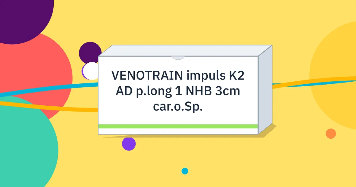 Symbolbild: Packung mit der Aufschrift VENOTRAIN impuls K2 AD p.long 1 NHB 3cm car.o.Sp. (PZN 08434005) – Verfügbarkeit und Bezug in Apotheken in Frankfurt am Main
