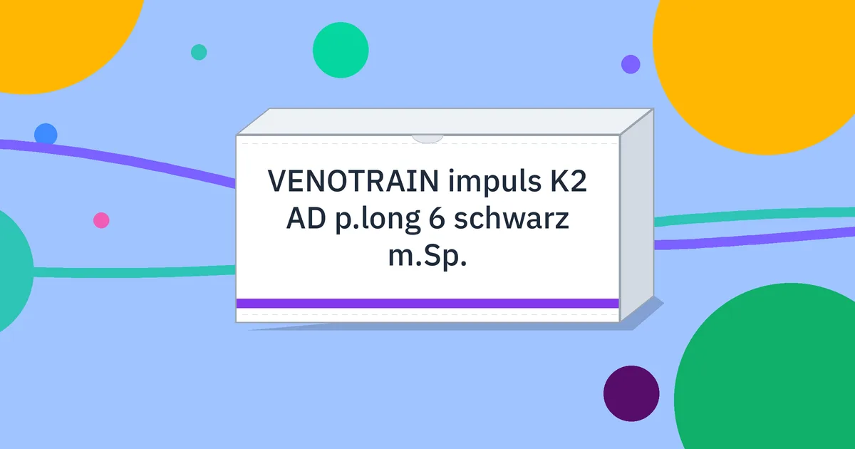 Symbolbild: Packung mit der Aufschrift VENOTRAIN impuls K2 AD p.long 6 schwarz m.Sp. (PZN 00626627) – Verfügbarkeit und Bezug in Apotheken in Frankfurt am Main
