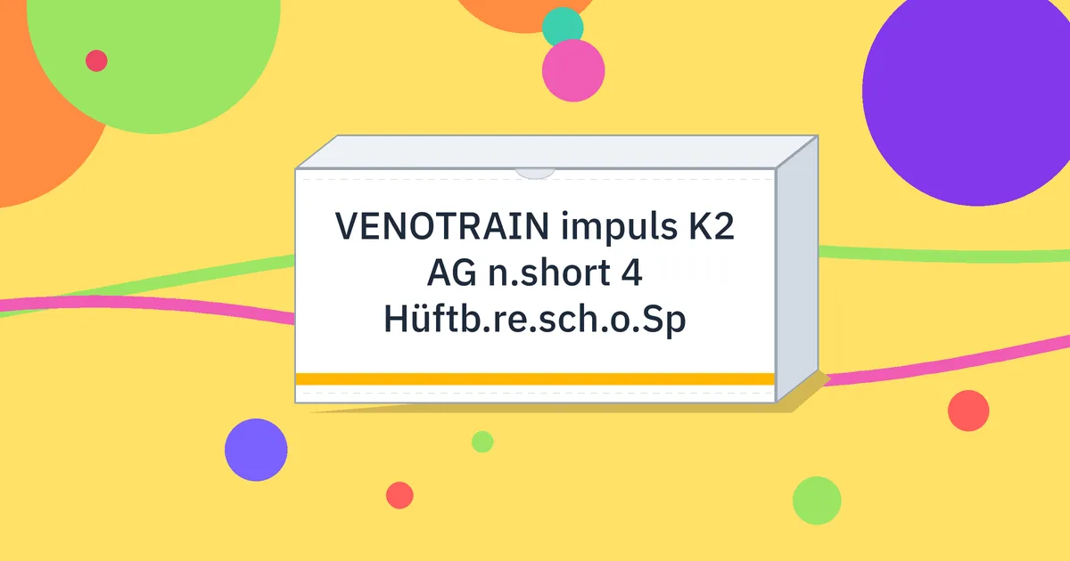 Symbolbild: Packung mit der Aufschrift VENOTRAIN impuls K2 AG n.short 4 Hüftb.re.sch.o.Sp (PZN 10293233) – Verfügbarkeit und Bezug in Apotheken in Frankfurt am Main