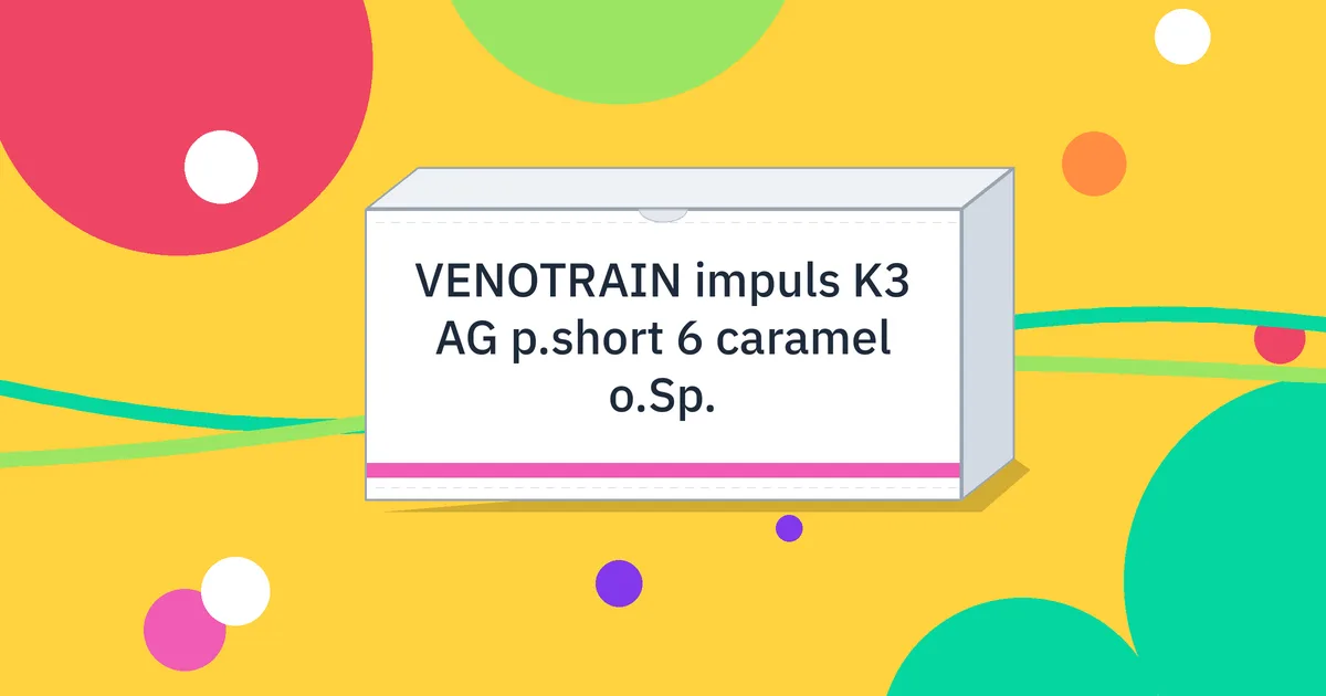 Symbolbild: Packung mit der Aufschrift VENOTRAIN impuls K3 AG p.short 6 caramel o.Sp. (PZN 08421379) – Verfügbarkeit und Bezug in Apotheken in Frankfurt am Main