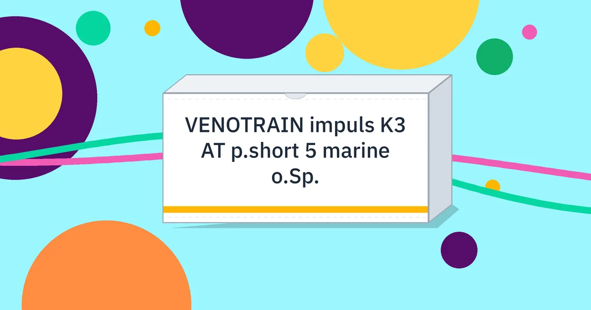 Symbolbild: Packung mit der Aufschrift VENOTRAIN impuls K3 AT p.short 5 marine o.Sp. (PZN 19355970) – Verfügbarkeit und Bezug in Apotheken in Frankfurt am Main