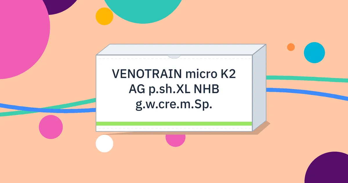 Symbolbild: Packung mit der Aufschrift VENOTRAIN micro K2 AG p.sh.XL NHB g.w.cre.m.Sp. (PZN 09023161) – Verfügbarkeit und Bezug in Apotheken in Frankfurt am Main