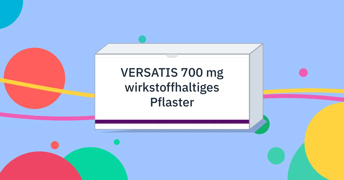 Symbolbild: Packung mit der Aufschrift VERSATIS 700 mg wirkstoffhaltiges Pflaster (PZN 15823227) – Verfügbarkeit und Bezug in Apotheken in Frankfurt am Main