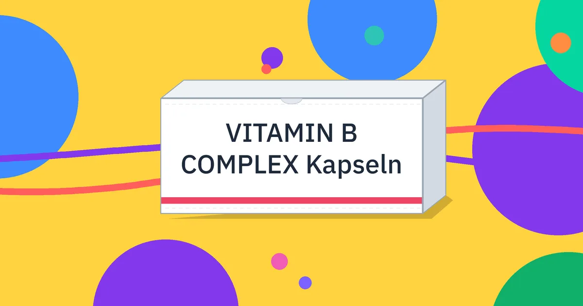 Symbolbild: Packung mit der Aufschrift VITAMIN B COMPLEX Kapseln (PZN 11578280) – Verfügbarkeit und Bezug in Apotheken in Frankfurt am Main