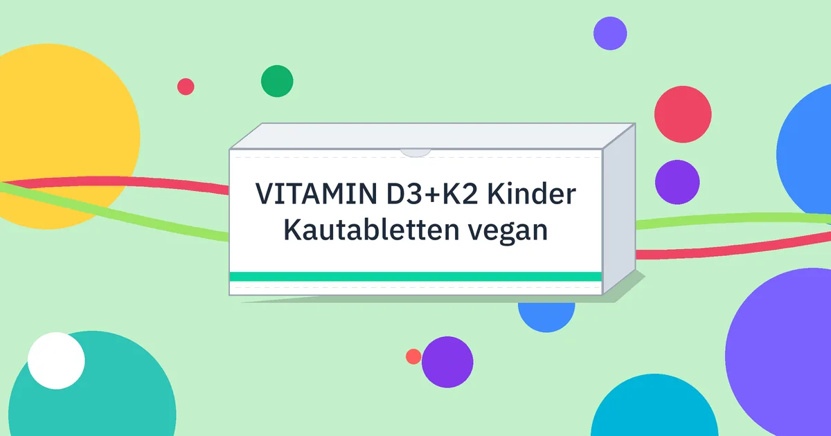 Symbolbild: Packung mit der Aufschrift VITAMIN D3+K2 Kinder Kautabletten vegan (PZN 14854326) – Verfügbarkeit und Bezug in Apotheken in Frankfurt am Main