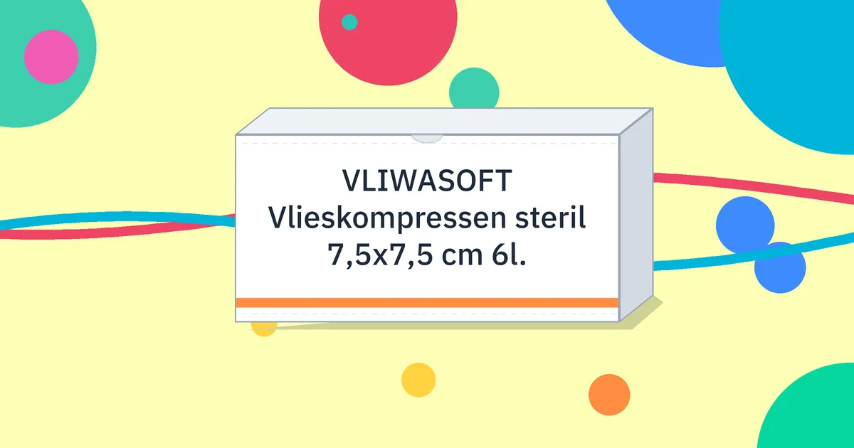 Symbolbild: Packung mit der Aufschrift VLIWASOFT Vlieskompressen steril 7,5x7,5 cm 6l. (PZN 18853039) – Verfügbarkeit und Bezug in Apotheken in Frankfurt am Main