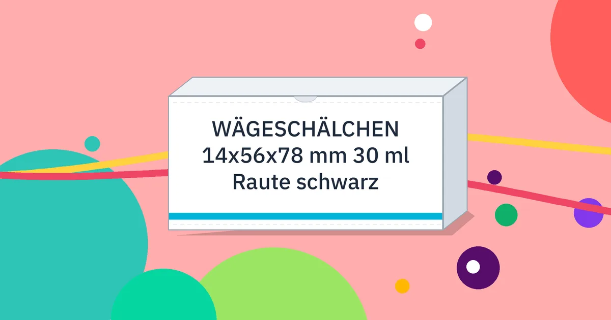 Symbolbild: Packung mit der Aufschrift WÄGESCHÄLCHEN 14x56x78 mm 30 ml Raute schwarz (PZN 18770767) – Verfügbarkeit und Bezug in Apotheken in Frankfurt am Main