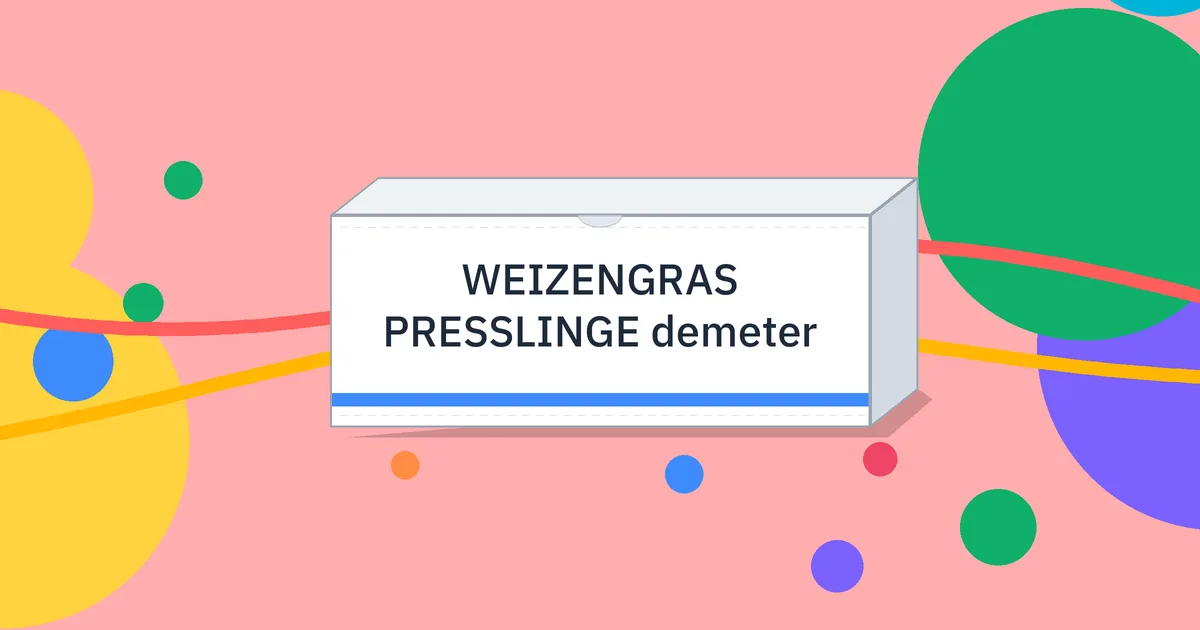 Symbolbild: Packung mit der Aufschrift WEIZENGRAS PRESSLINGE demeter (PZN 12649384) – Verfügbarkeit und Bezug in Apotheken in Frankfurt am Main