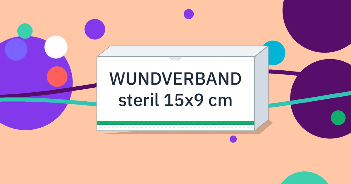 Symbolbild: Packung mit der Aufschrift WUNDVERBAND steril 15x9 cm (PZN 10831498) – Verfügbarkeit und Bezug in Apotheken in Frankfurt am Main