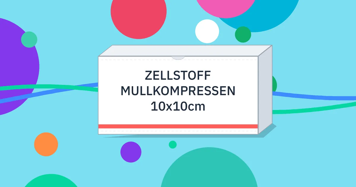 Symbolbild: Packung mit der Aufschrift ZELLSTOFF MULLKOMPRESSEN 10x10cm (PZN 01723108) – Verfügbarkeit und Bezug in Apotheken in Frankfurt am Main