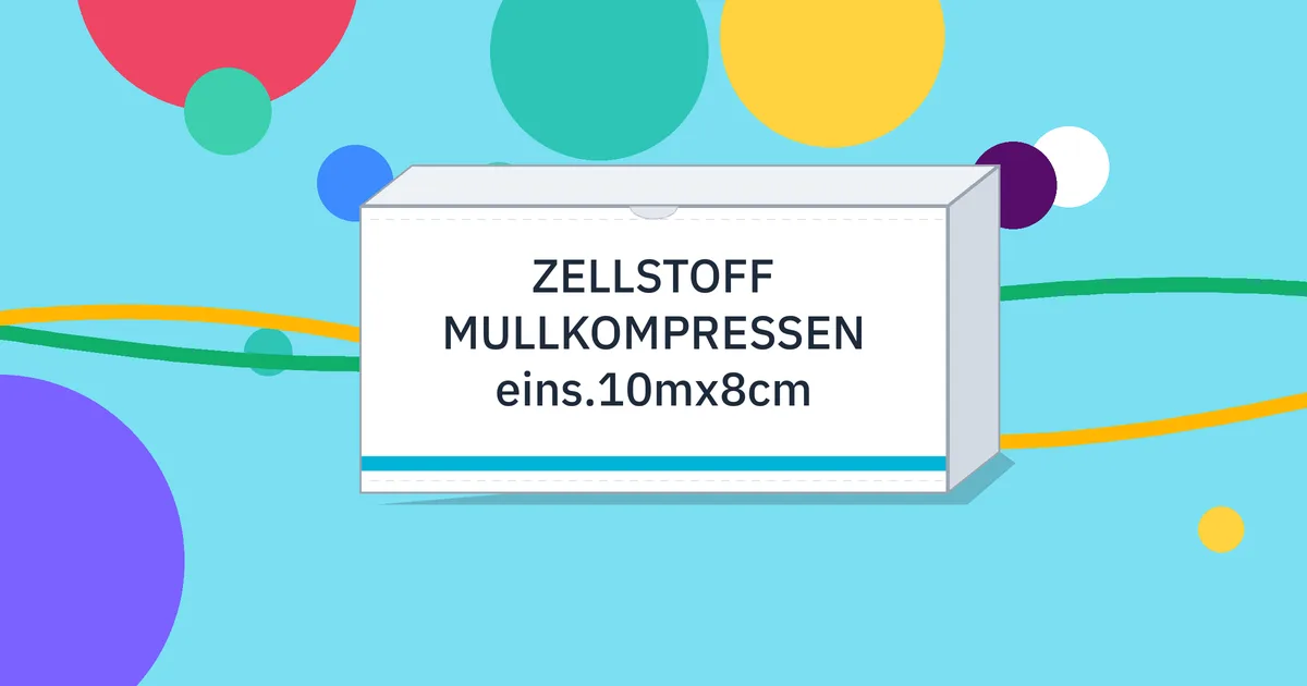 Symbolbild: Packung mit der Aufschrift ZELLSTOFF MULLKOMPRESSEN eins.10mx8cm (PZN 01722913) – Verfügbarkeit und Bezug in Apotheken in Frankfurt am Main
