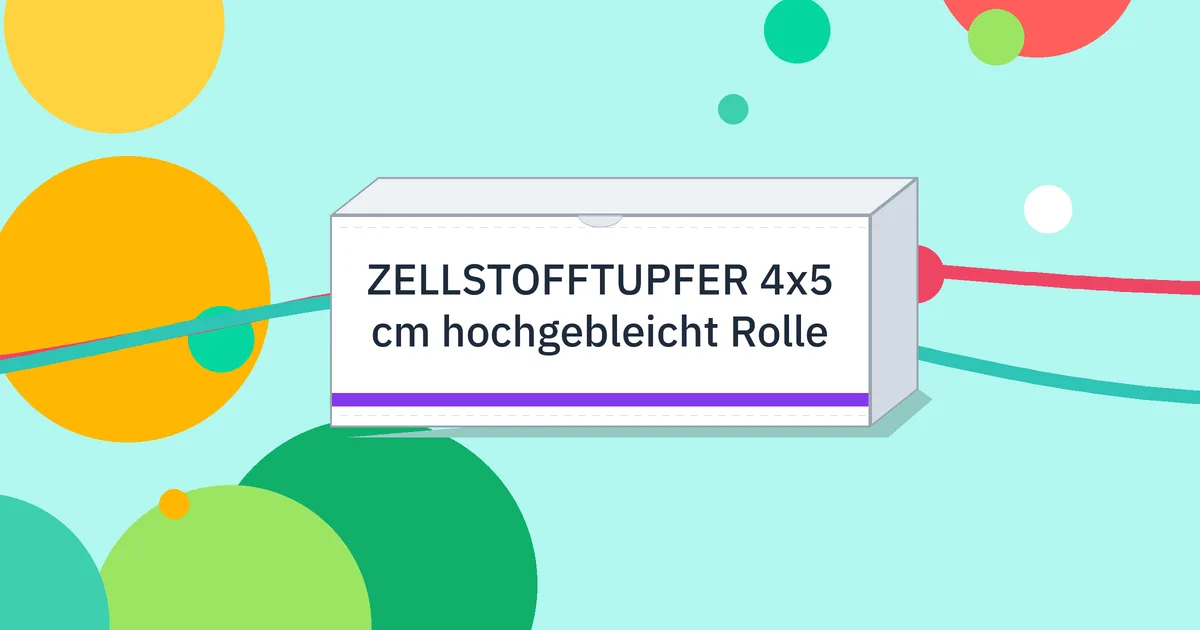 Symbolbild: Packung mit der Aufschrift ZELLSTOFFTUPFER 4x5 cm hochgebleicht Rolle (PZN 08822718) – Verfügbarkeit und Bezug in Apotheken in Frankfurt am Main