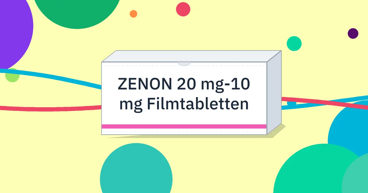 Symbolbild: Packung mit der Aufschrift ZENON 20 mg-10 mg Filmtabletten (PZN 20203001) – Verfügbarkeit und Bezug in Apotheken in Frankfurt am Main