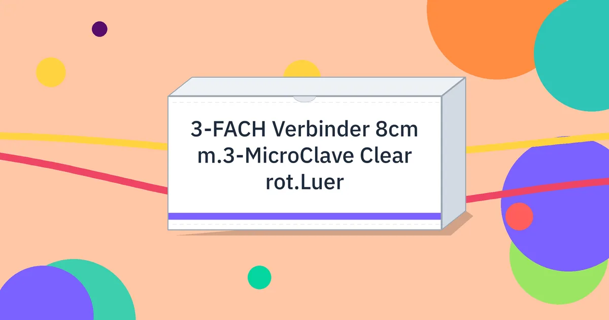 Symbolbild: Packung mit der Aufschrift 3-FACH Verbinder 8cm m.3-MicroClave Clear rot.Luer (PZN 19515221) – Verfügbarkeit und Bezug in Apotheken in Frankfurt am Main